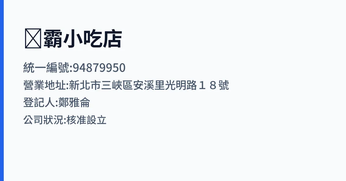 焿霸小吃店 - 統編 94879950(新北市) 公司登記資料與營業項目詳細圖表