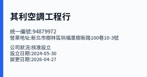 其利空調工程行的照片-統編 94879972(新北市) 公司登記資料與營業項目詳細圖表