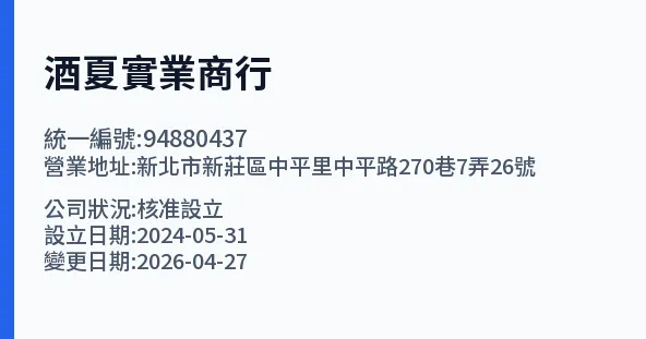酒夏實業商行的照片-統編 94880437(新北市) 公司登記資料與營業項目詳細圖表