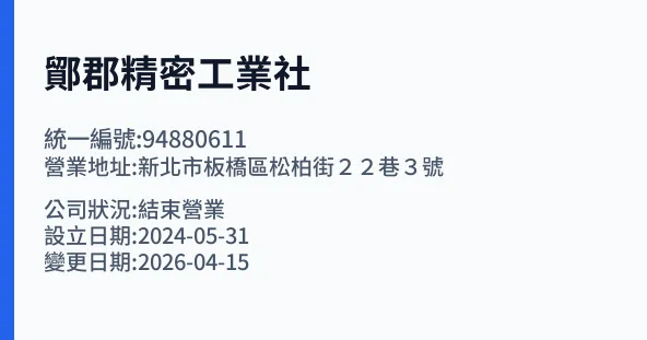 鄮郡精密工業社的照片-統編 94880611(新北市) 公司登記資料與營業項目詳細圖表