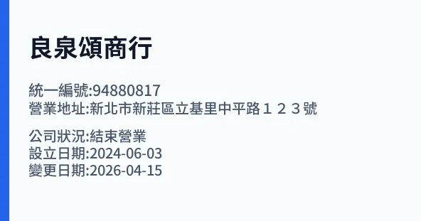 良泉頌商行的照片-統編 94880817(新北市) 公司登記資料與營業項目詳細圖表