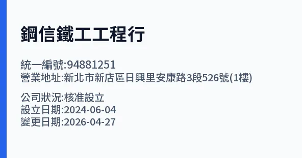 鋼信鐵工工程行的照片-統編 94881251(新北市) 公司登記資料與營業項目詳細圖表