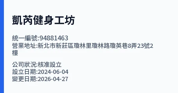 凱芮健身工坊的照片-統編 94881463(新北市) 公司登記資料與營業項目詳細圖表