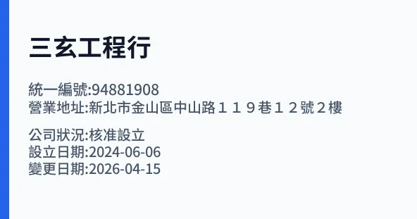 三玄工程行的照片-統編 94881908(新北市) 公司登記資料與營業項目詳細圖表