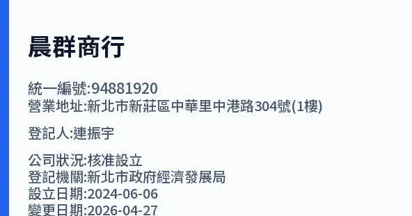 晨群商行的照片-統編 94881920(新北市) 公司登記資料與營業項目詳細圖表