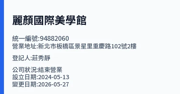 麗顏國際美學館的照片-統編 94882060(新北市) 公司登記資料與營業項目詳細圖表