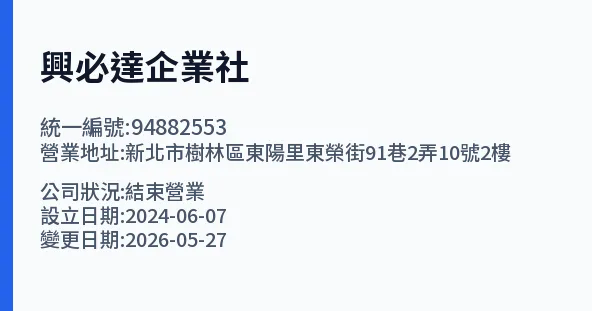 興必達企業社的照片-統編 94882553(新北市) 公司登記資料與營業項目詳細圖表