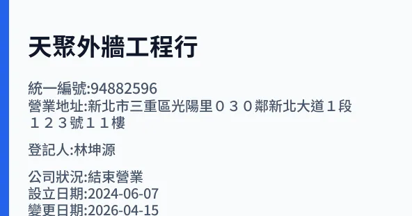 天聚外牆工程行的照片-統編 94882596(新北市) 公司登記資料與營業項目詳細圖表