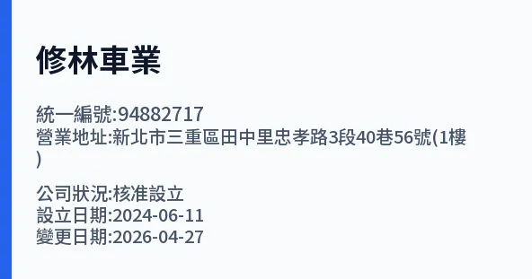 修林車業的照片-統編 94882717(新北市) 公司登記資料與營業項目詳細圖表