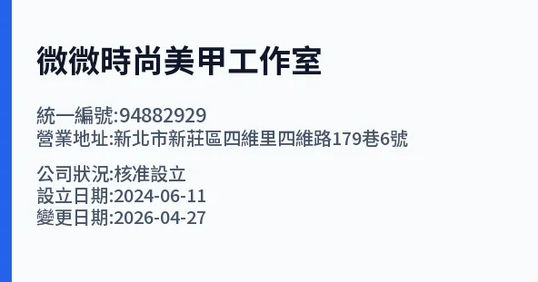 微微時尚美甲工作室的照片-統編 94882929(新北市) 公司登記資料與營業項目詳細圖表