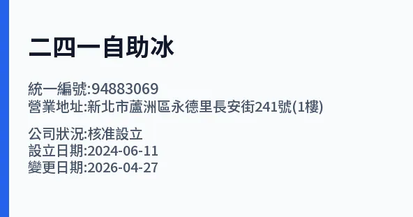 二四一自助冰的照片-統編 94883069(新北市) 公司登記資料與營業項目詳細圖表