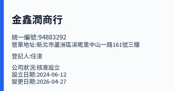 金鑫潤商行的照片-統編 94883292(新北市) 公司登記資料與營業項目詳細圖表