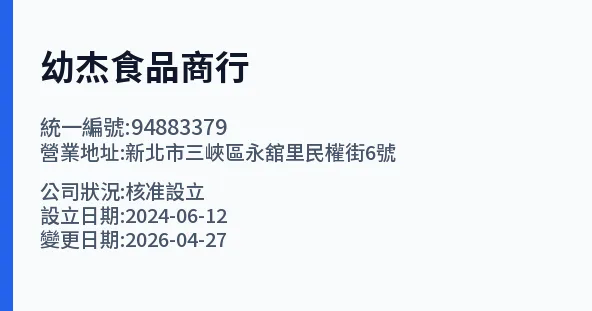 幼杰食品商行的照片-統編 94883379(新北市) 公司登記資料與營業項目詳細圖表