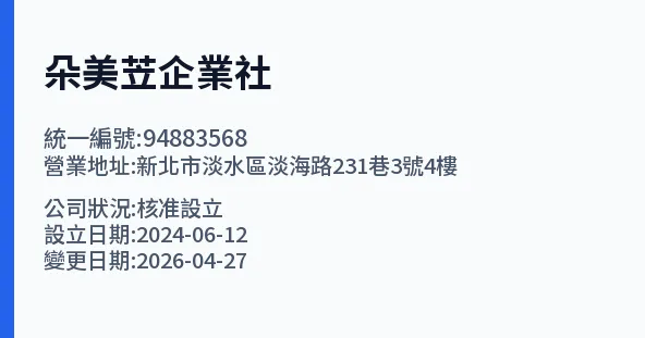 朵美苙企業社的照片-統編 94883568(新北市) 公司登記資料與營業項目詳細圖表