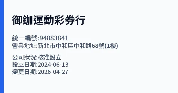 御鉫運動彩券行的照片-統編 94883841(新北市) 公司登記資料與營業項目詳細圖表