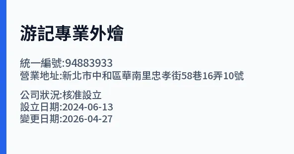 游記專業外燴的照片-統編 94883933(新北市) 公司登記資料與營業項目詳細圖表