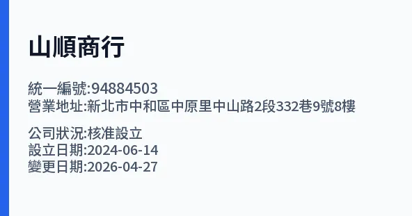 山順商行的照片-統編 94884503(新北市) 公司登記資料與營業項目詳細圖表