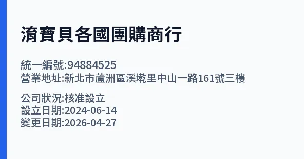 淯寶貝各國團購商行的照片-統編 94884525(新北市) 公司登記資料與營業項目詳細圖表