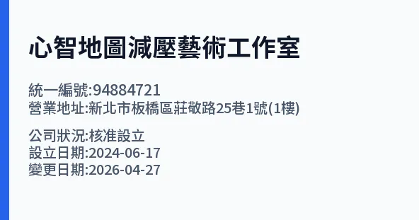 心智地圖減壓藝術工作室的照片-統編 94884721(新北市) 公司登記資料與營業項目詳細圖表