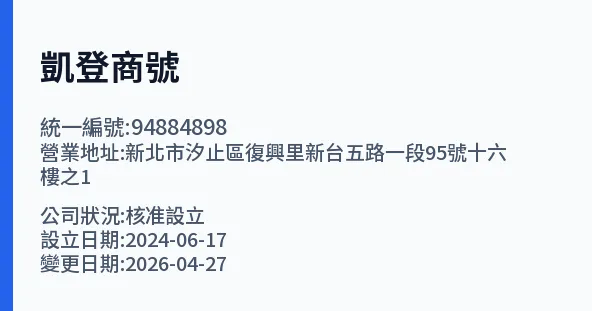 凱登商號的照片-統編 94884898(新北市) 公司登記資料與營業項目詳細圖表