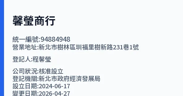 馨瑩商行的照片-統編 94884948(新北市) 公司登記資料與營業項目詳細圖表