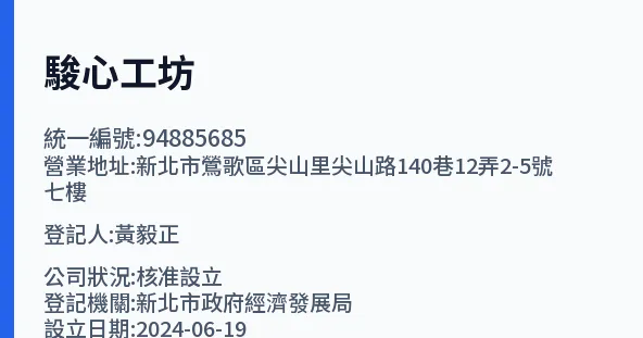 駿心工坊的照片-統編 94885685(新北市) 公司登記資料與營業項目詳細圖表