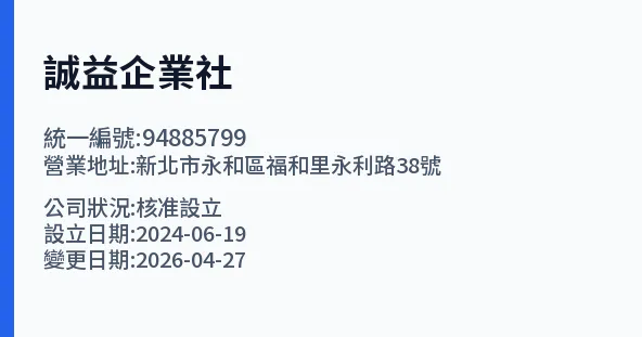 誠益企業社的照片-統編 94885799(新北市) 公司登記資料與營業項目詳細圖表
