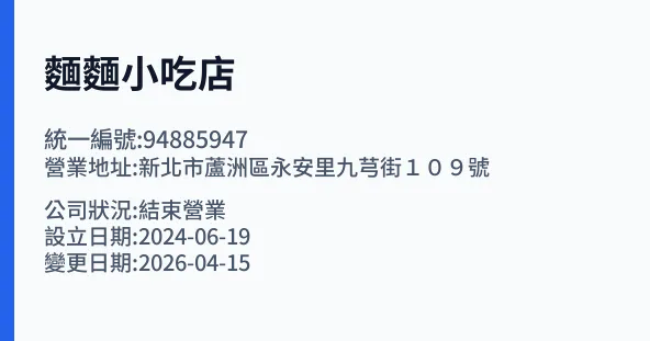 麵麵小吃店的照片-統編 94885947(新北市) 公司登記資料與營業項目詳細圖表