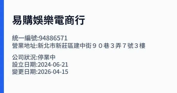 易購娛樂電商行的照片-統編 94886571(新北市) 公司登記資料與營業項目詳細圖表