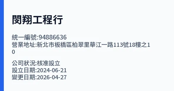 閔翔工程行的照片-統編 94886636(新北市) 公司登記資料與營業項目詳細圖表