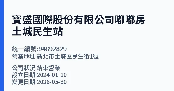 寶盛國際股份有限公司嘟嘟房土城民生站的照片-統編 94892829(新北市) 公司登記資料與營業項目詳細圖表