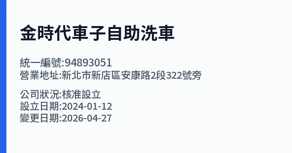 金時代車子自助洗車的照片-統編 94893051(新北市) 公司登記資料與營業項目詳細圖表