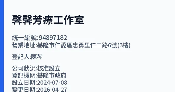 馨馨芳療工作室的照片-統編 94897182(基隆市) 公司登記資料與營業項目詳細圖表