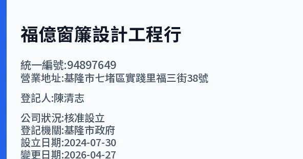 福億窗簾設計工程行的照片-統編 94897649(基隆市) 公司登記資料與營業項目詳細圖表