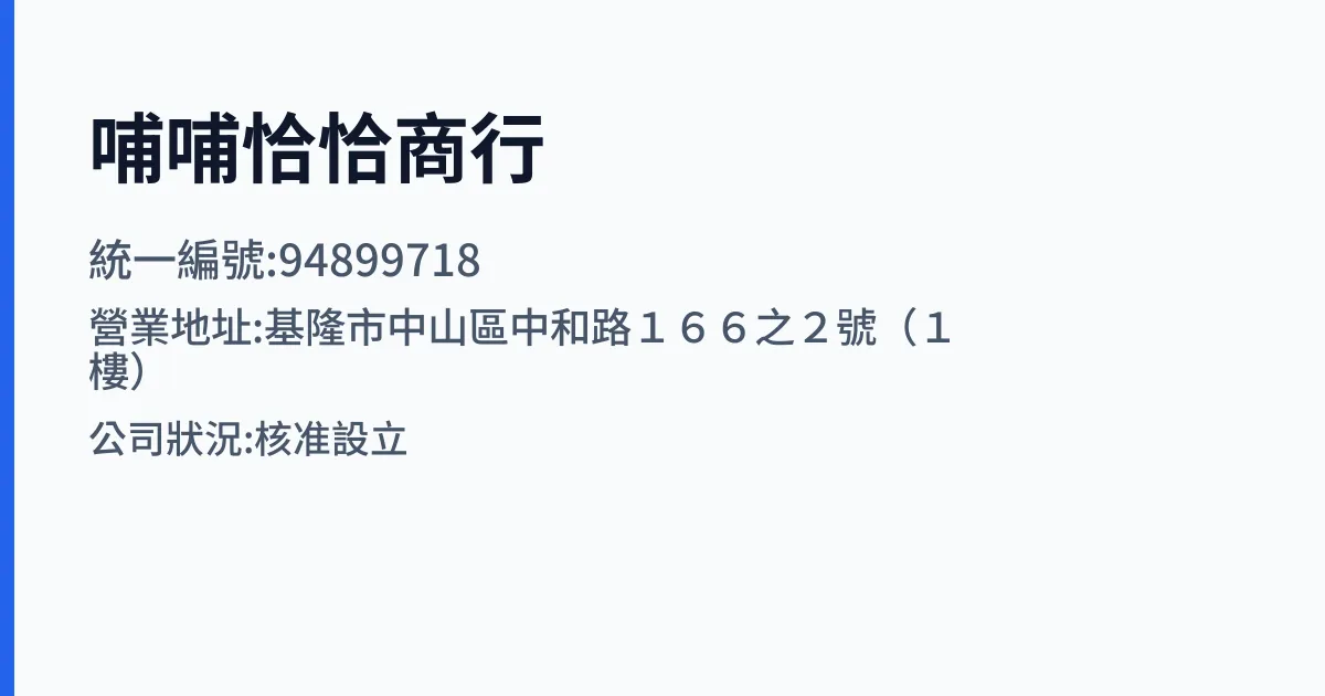 哺哺恰恰商行 - 統編 94899718(基隆市) 公司登記資料與營業項目詳細圖表