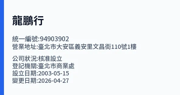 龍鵬行的照片-統編 94903902(臺北市) 公司登記資料與營業項目詳細圖表