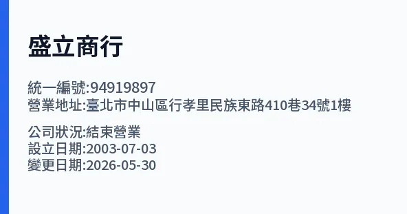 盛立商行的照片-統編 94919897(臺北市) 公司登記資料與營業項目詳細圖表
