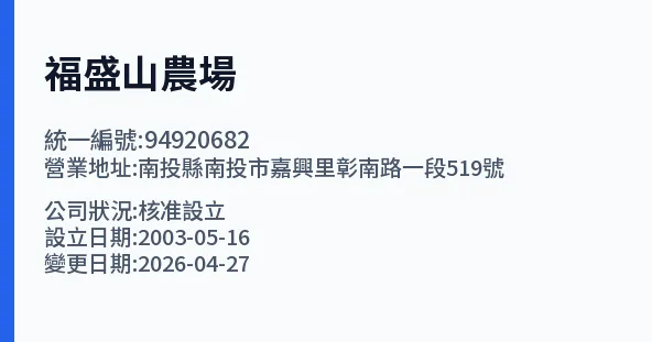 福盛山農場的照片-統編 94920682(南投縣) 公司登記資料與營業項目詳細圖表