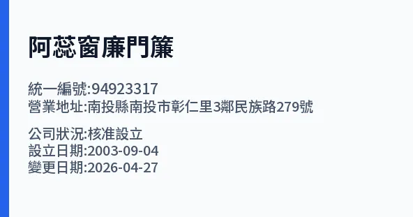 阿蕊窗廉門簾的照片-統編 94923317(南投縣) 公司登記資料與營業項目詳細圖表