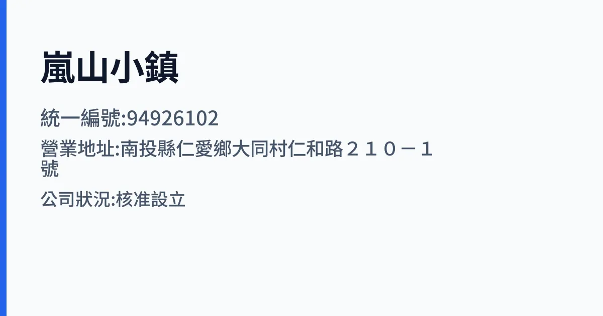 嵐山小鎮 - 統編 94926102(南投縣) 公司登記資料與營業項目詳細圖表