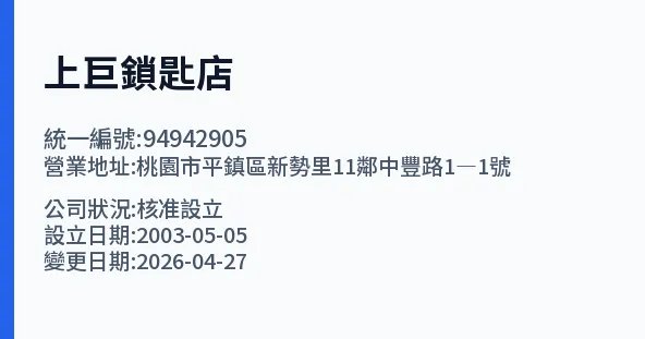 上巨鎖匙店的照片-統編 94942905(桃園市) 公司登記資料與營業項目詳細圖表