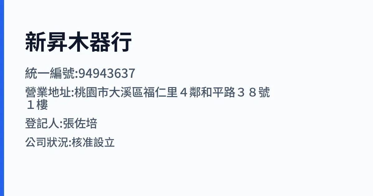 新昇木器行 - 統編 94943637(桃園市) 公司登記資料與營業項目詳細圖表