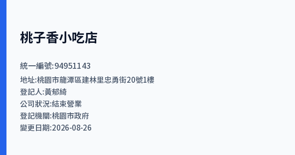 桃子香小吃店的照片-統編 94951143(桃園市) 公司登記資料與營業項目詳細圖表
