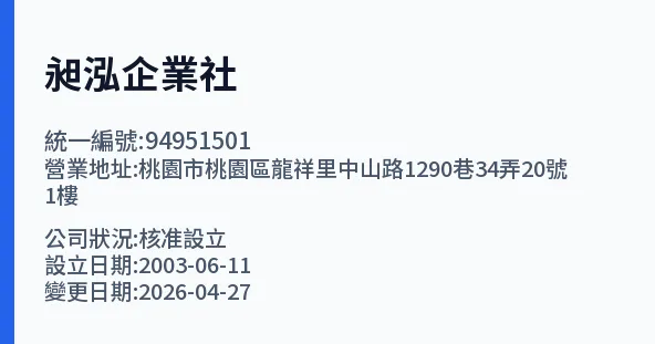 昶泓企業社的照片-統編 94951501(桃園市) 公司登記資料與營業項目詳細圖表