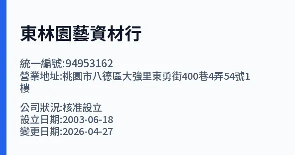 東林園藝資材行的照片-統編 94953162(桃園市) 公司登記資料與營業項目詳細圖表