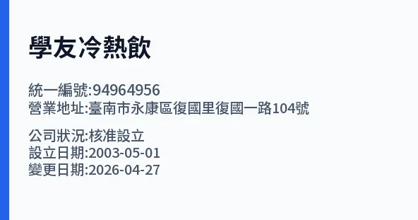 學友冷熱飲的照片-統編 94964956(臺南市) 公司登記資料與營業項目詳細圖表