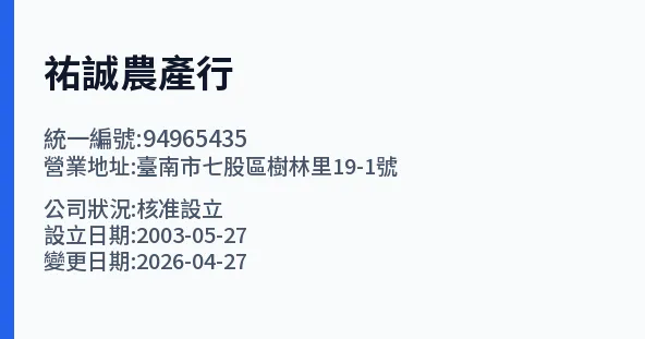 祐誠農產行的照片-統編 94965435(臺南市) 公司登記資料與營業項目詳細圖表