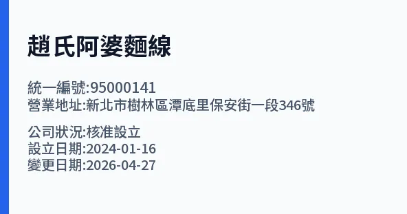 趙氏阿婆麵線的照片-統編 95000141(新北市) 公司登記資料與營業項目詳細圖表