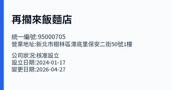 再擱來飯麵店的照片-統編 95000705(新北市) 公司登記資料與營業項目詳細圖表