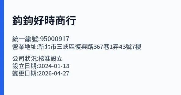 鈞鈞好時商行的照片-統編 95000917(新北市) 公司登記資料與營業項目詳細圖表